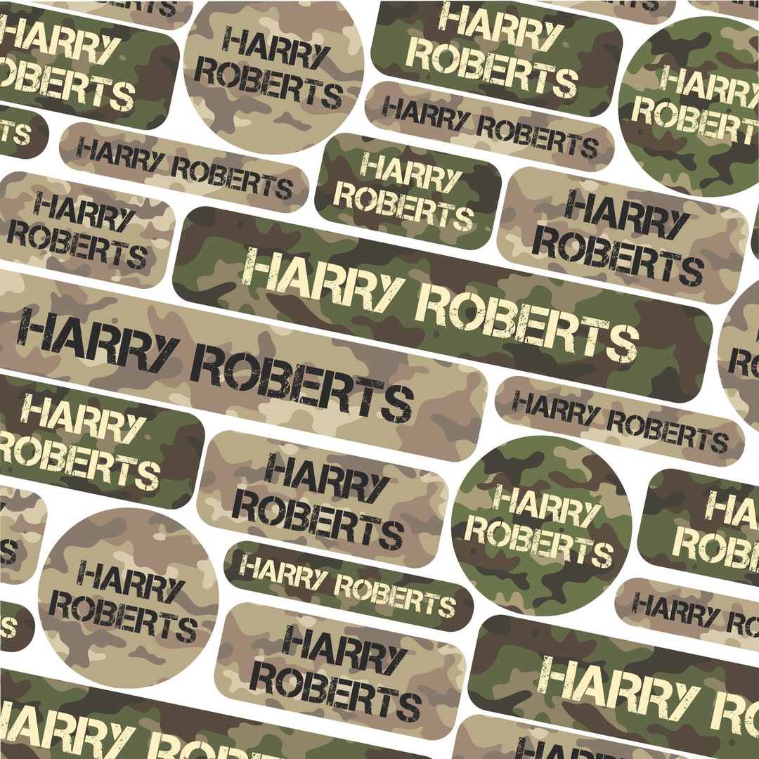50 or 123 Stick on Name Labels, Camouflage Name Labels, School Name ...