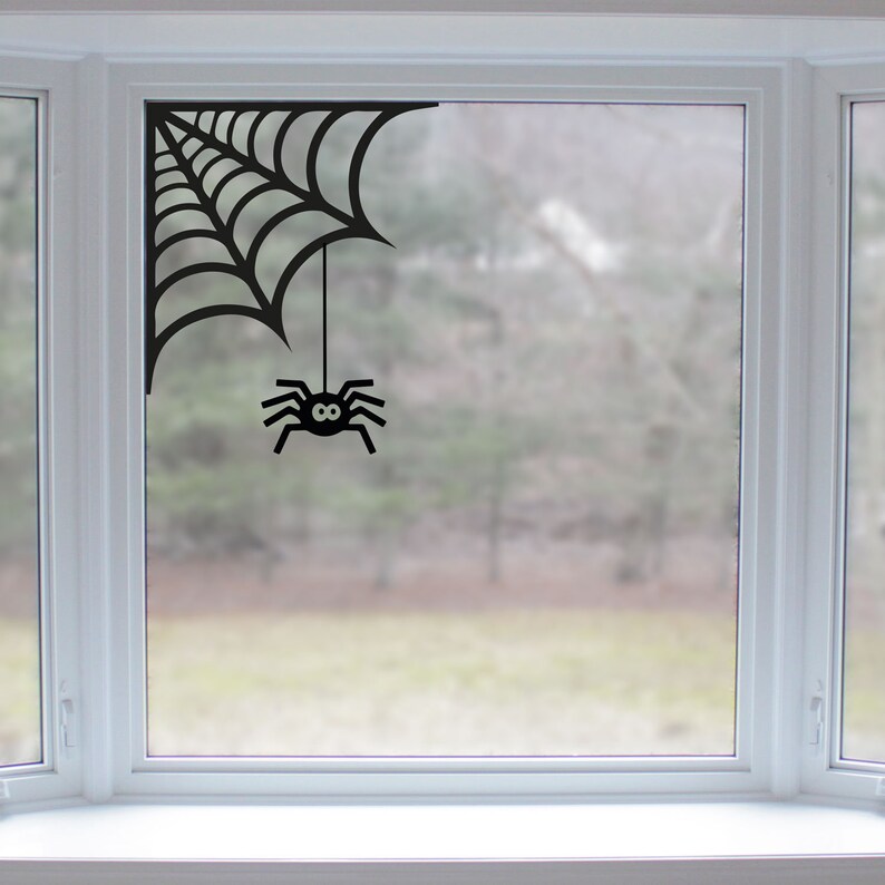 Spider and Cobweb Window Sticker, Halloween Window Stickers, Halloween ...