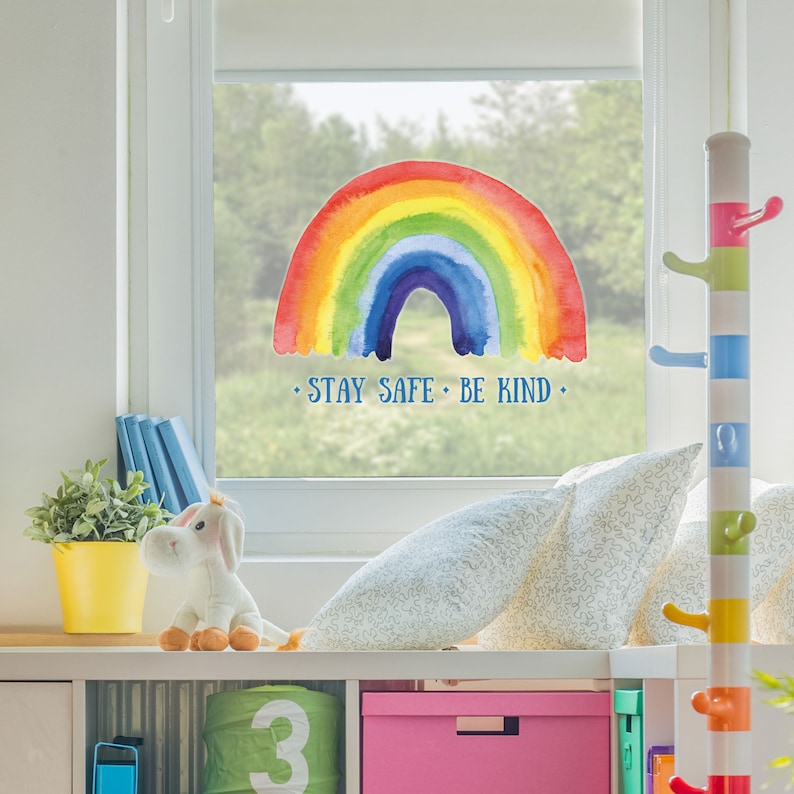 Stay Safe Be Kind Rainbow Window Sticker Rainbow Window | Etsy UK