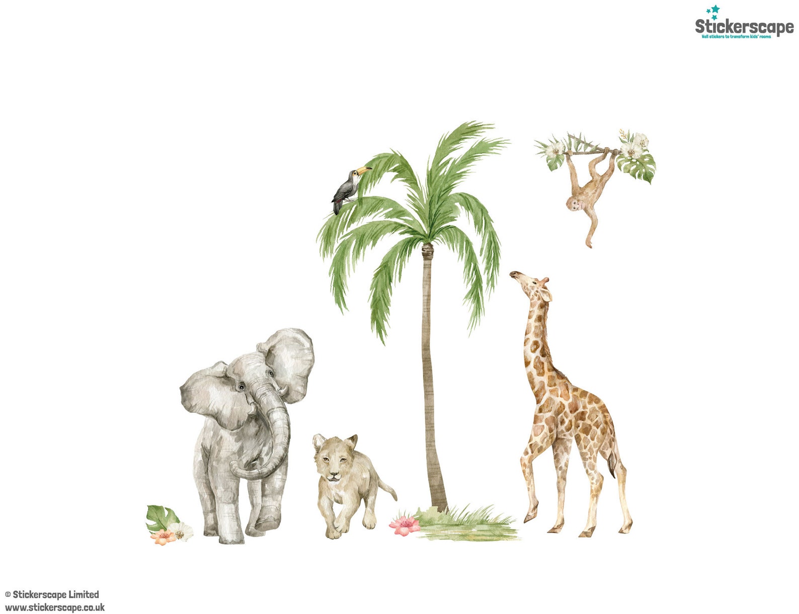 Watercolour Jungle Scene Wall Sticker Pack Jungle Wall | Etsy UK