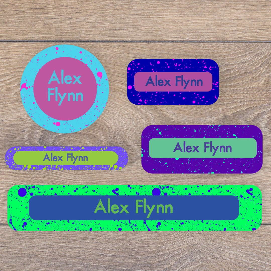 Personalised Paint Splatter Name Labels School Name Tags - Etsy