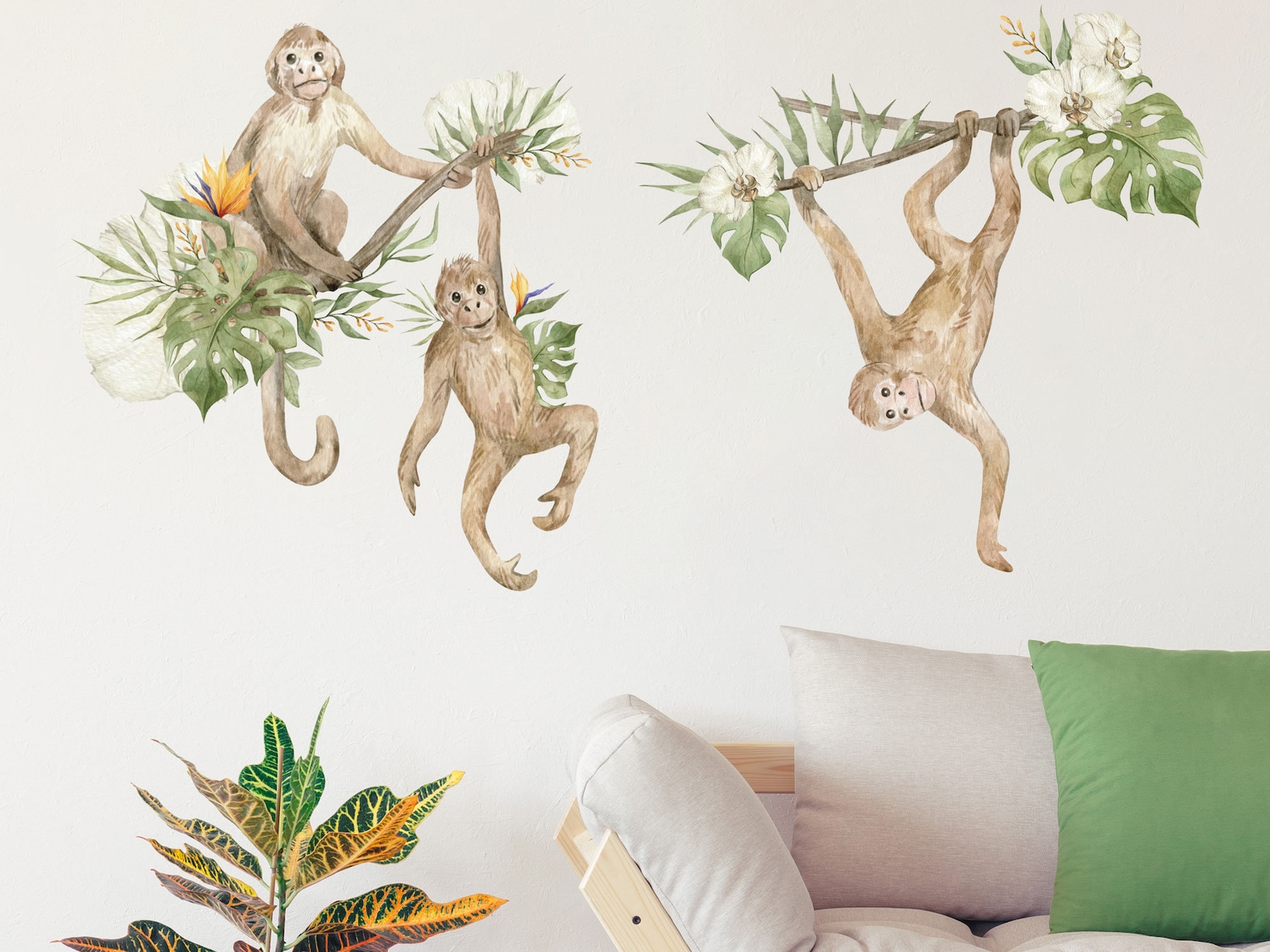 Watercolour Monkeys Wall Sticker Pack Jungle Wall Stickers - Etsy