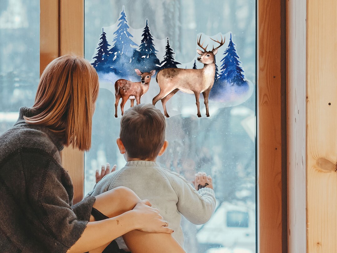 Forest Reindeer Window Sticker, Deer Window Stickers, Christmas Window ...