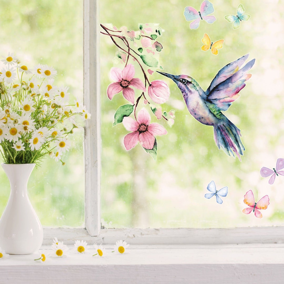 Hummingbird and Butterflies Window Sticker Pack, Hummingbird Window ...