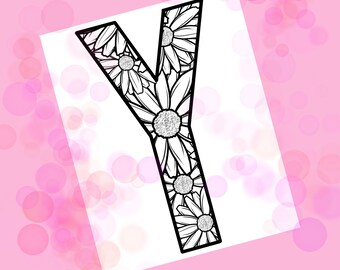 Letter J Daisy Printable Coloring Page - Etsy