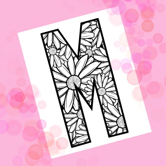 Letter M Daisy Printable Coloring Page - Etsy
