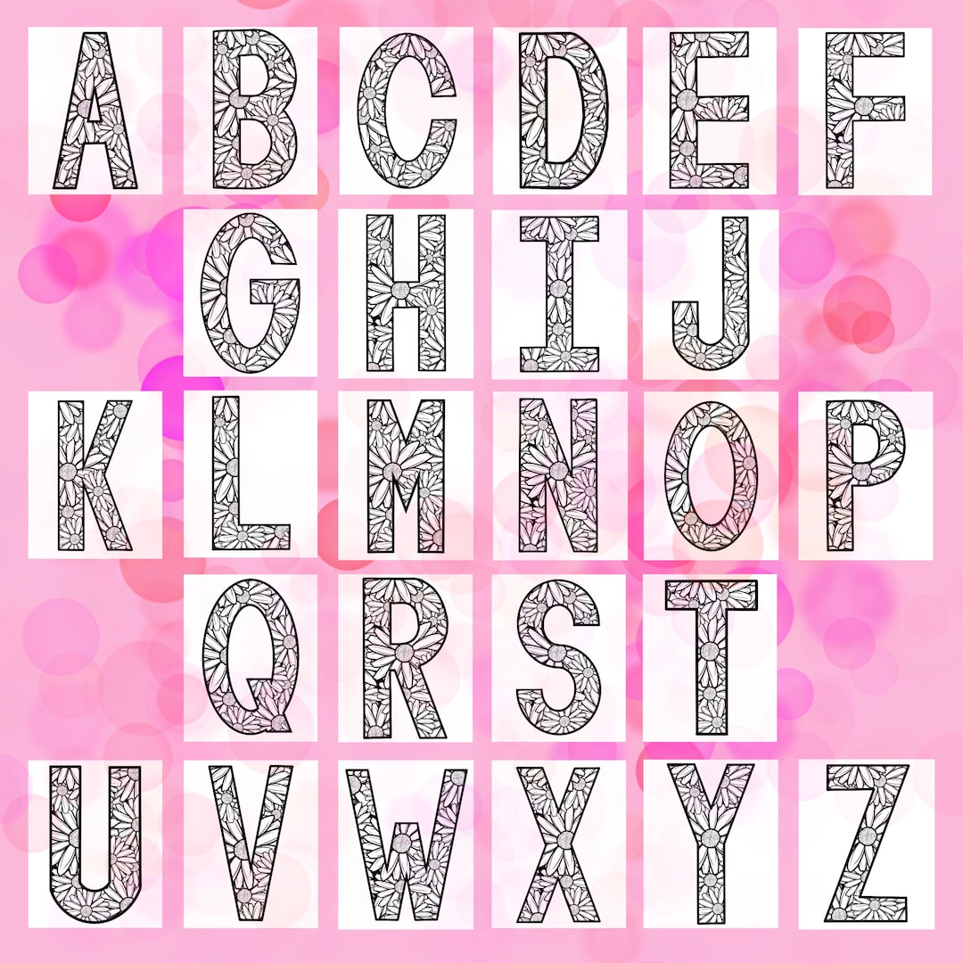 26 Letters Daisy Printable Coloring Pages - Etsy