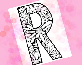 Letter J Daisy Printable Coloring Page - Etsy