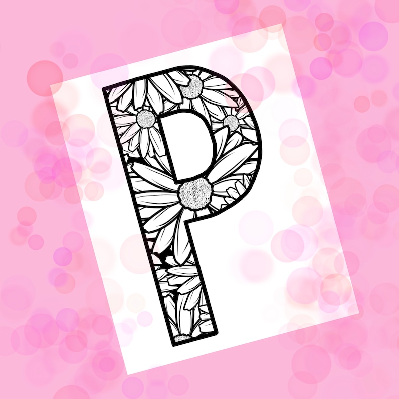Letter P Daisy Printable Coloring Page - Etsy