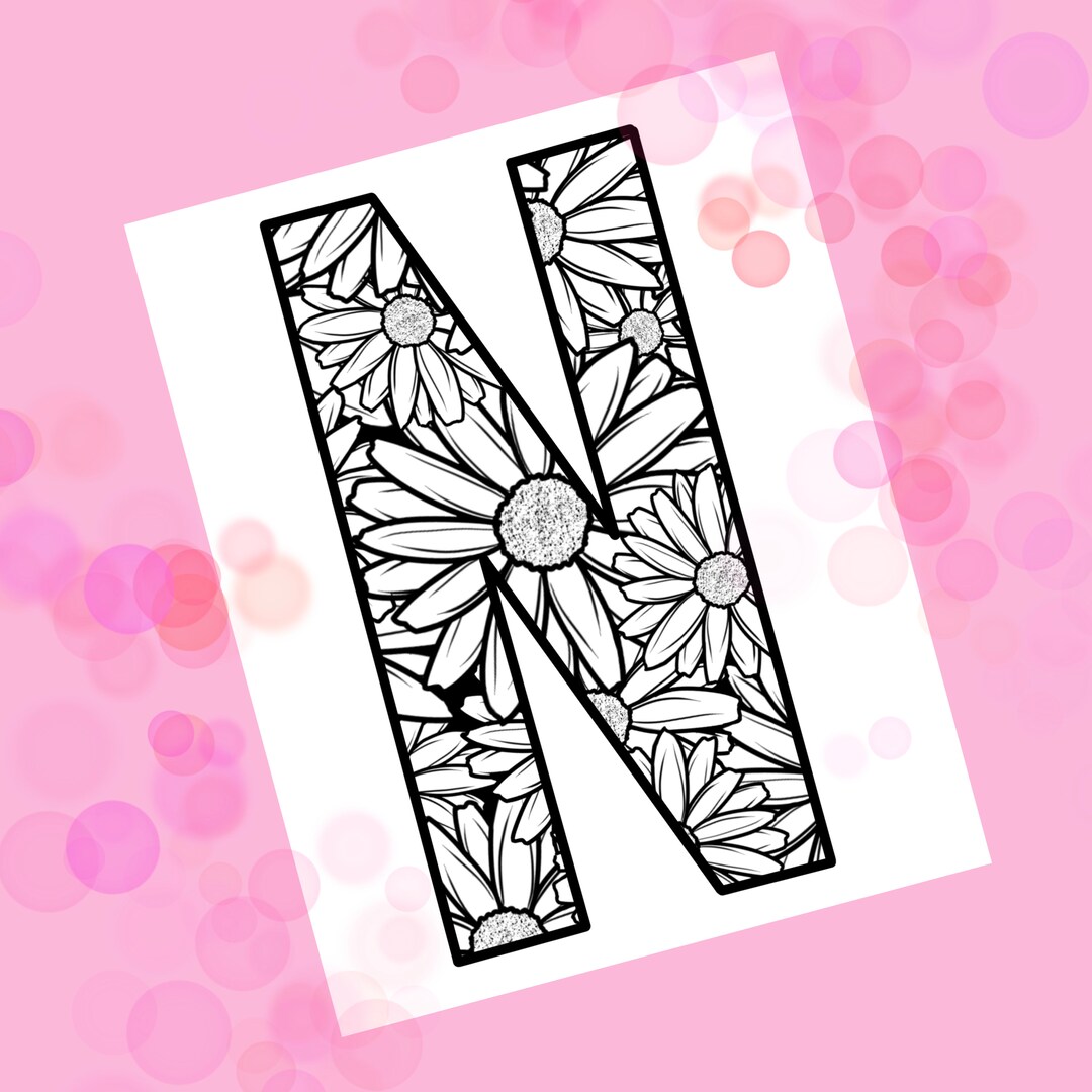 Letter N Daisy Printable Coloring Page - Etsy