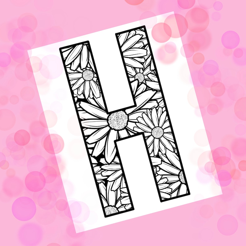 Letter H Daisy Printable Coloring Page - Etsy