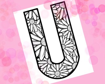 Letter J Daisy Printable Coloring Page - Etsy