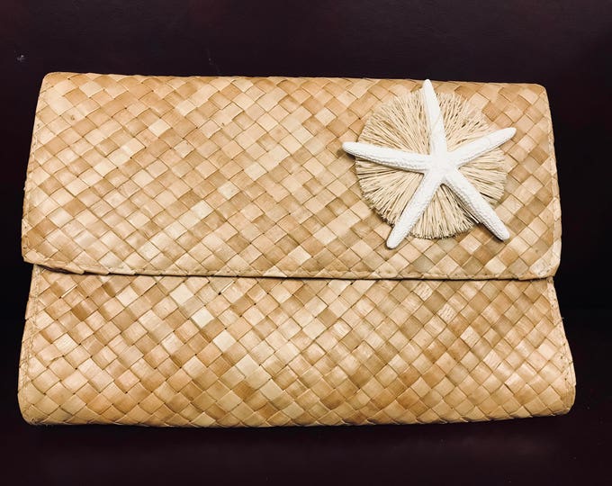 Lauhala Clutch Purse With Raffia and Real Starfish Handmade Hala Leaf ...