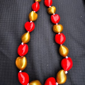 Colored Kukui Nut Lei 32 Nuts - Necklace Real Nut Painted Red and Gold ...