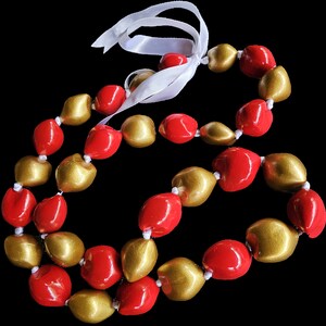 Colored Kukui Nut Lei 32 Nuts - Necklace Real Nut Painted Red and Gold ...