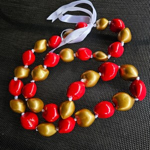Colored Kukui Nut Lei 32 Nuts - Necklace Real Nut Painted Red and Gold ...