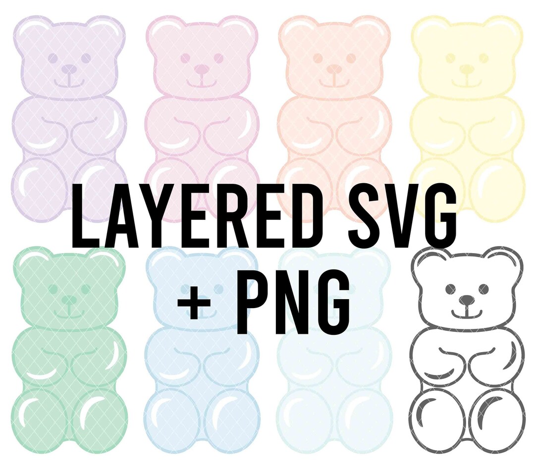 Pastel Gummy Bear SVG, Layered by Colour PNG, Cricut Silhouette - Etsy