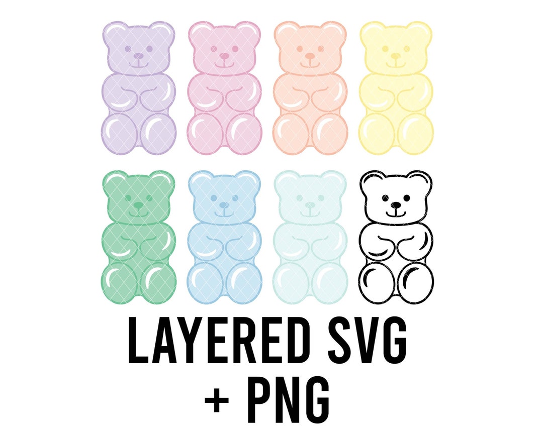 Pastel Gummy Bear SVG, Layered by Colour + PNG, Cricut Silhouette ...