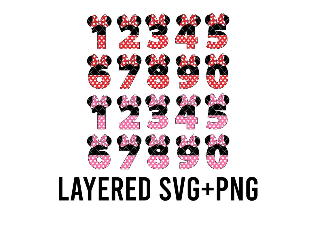 Cute Minnie Birthday Numbers Layered by Colour SVG + PNG + EPS - Etsy