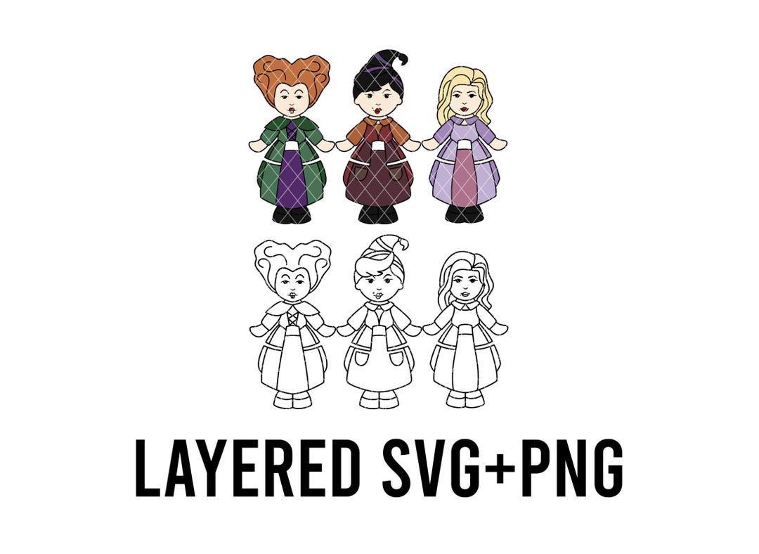Sanderson Sisters Mini Dolls Layered by Colour SVG + PNG SET - Etsy
