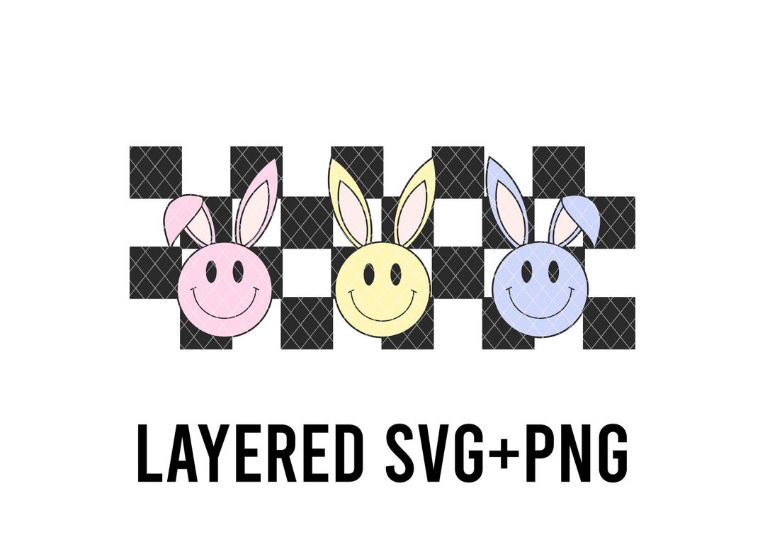 Retro Bunny Checker Smile SVG Layered by Colour + PNG - Etsy