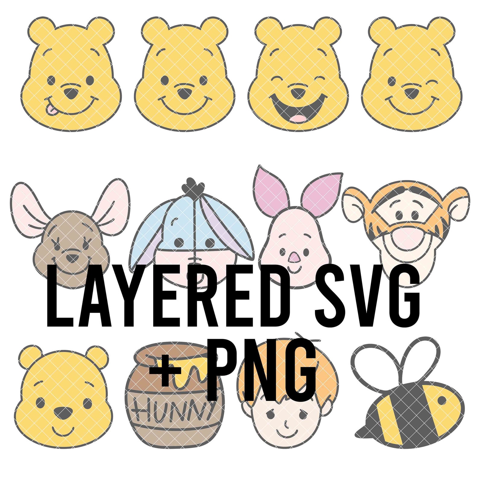 Winnie the Pooh Faces Layered SVG PNG Cricut & Silhouette - Etsy Canada