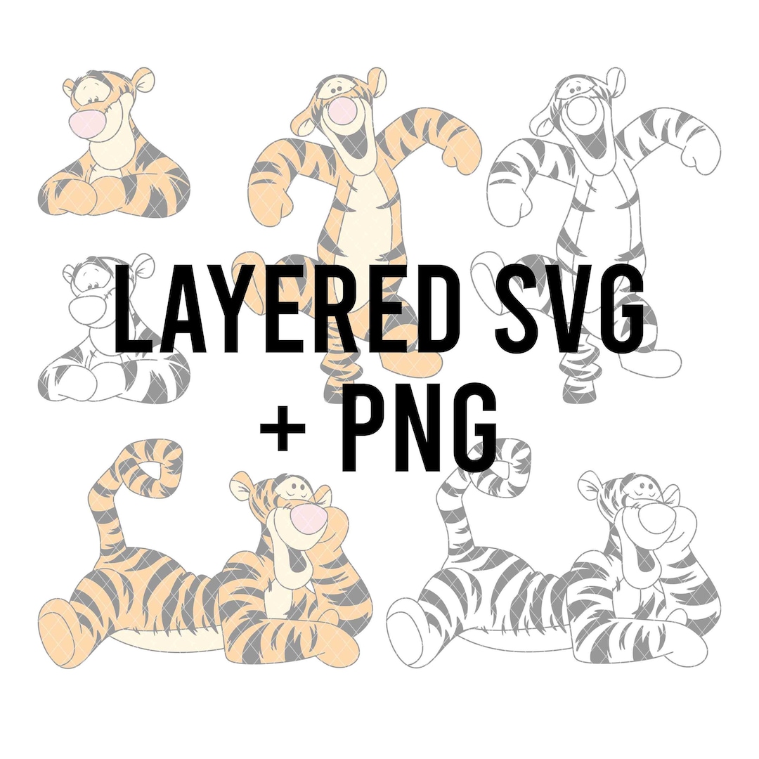 Tigger Set SVG Layered by Colour PNG Cricut Silhouette - Etsy Australia