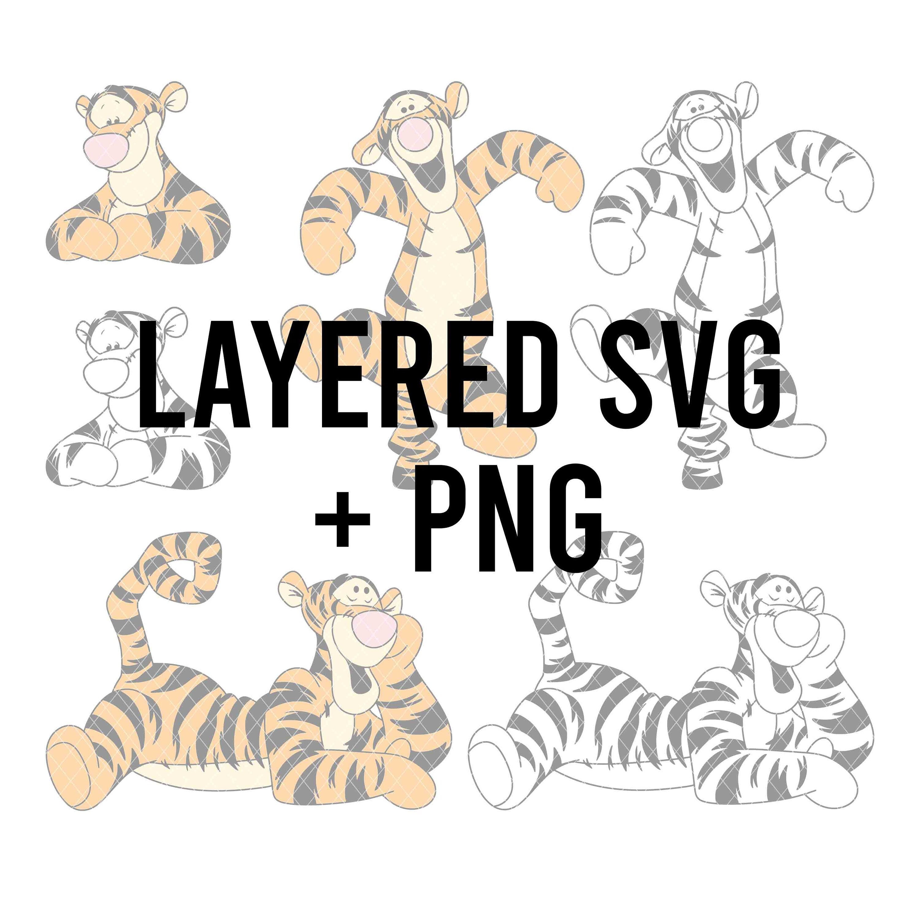 Tigger Set SVG Layered by Colour PNG Cricut Silhouette - Etsy Australia
