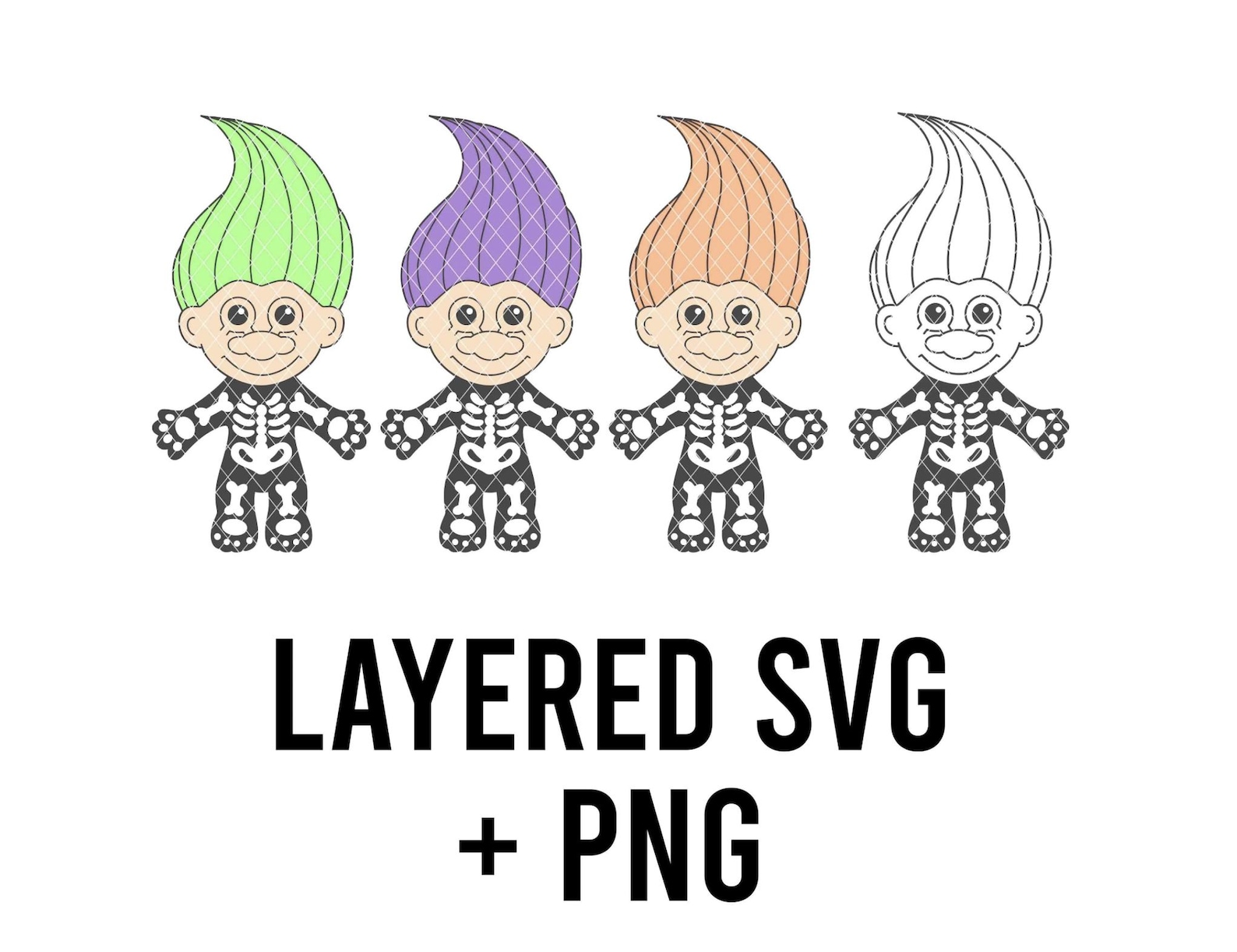 80's 90's Trolls Skeleton Halloween SVG Layered by Colour + PNG - Etsy