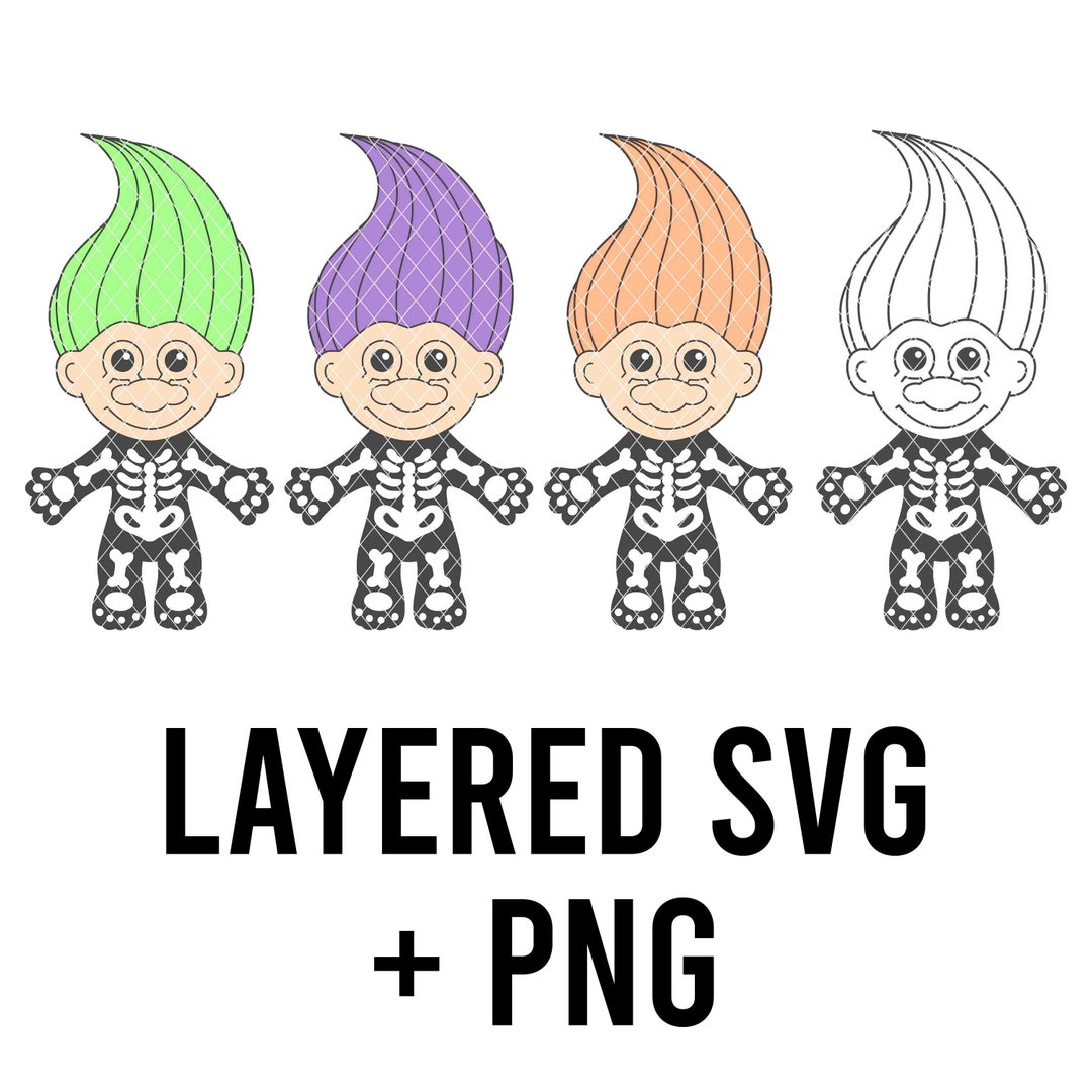 80's 90's Trolls Skeleton Halloween SVG Layered by Colour + PNG - Etsy