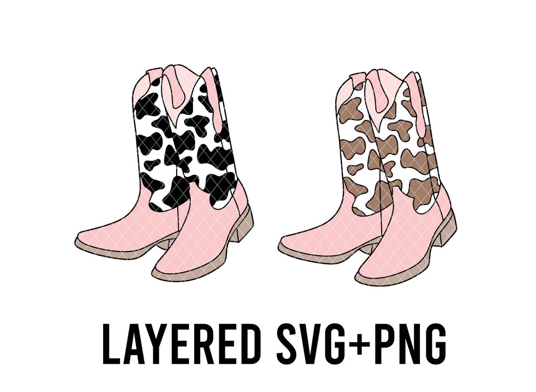 Cute Pink Cow Girl Boots Layered by Colour SVG + PNG - Etsy