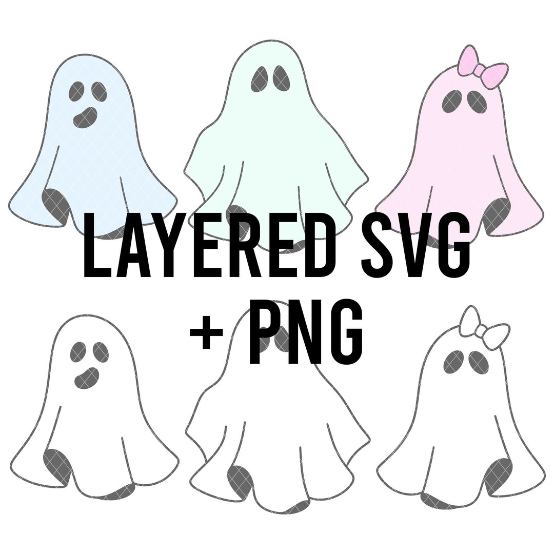 Cute Ghost SVG Layered by Colour + PNG - Etsy