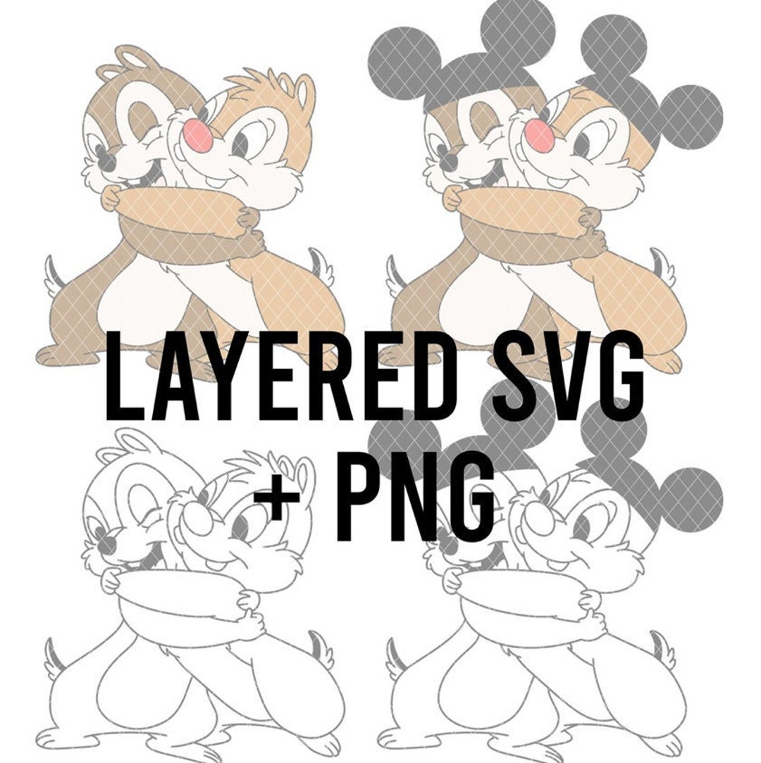 Chip Dale Hug, Mouse Ears Layered by Colour SVG PNG - Etsy