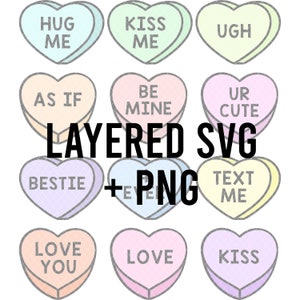 Valentine Pastel Candy Heart SVG, Conversations Hearts, Layered by ...