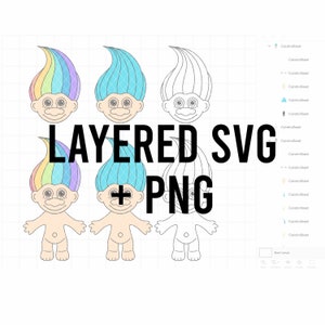 Cute Troll 80's 90's Trolls SVG Layered by Colour + PNG, Cricut ...
