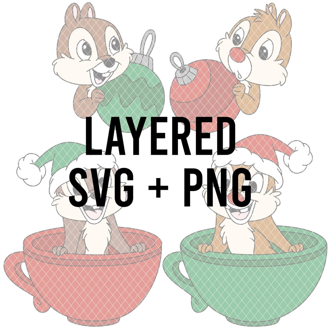 Chip Dale Christmas Set SVG Layered by Colour + PNG, Cricut Silhouette ...
