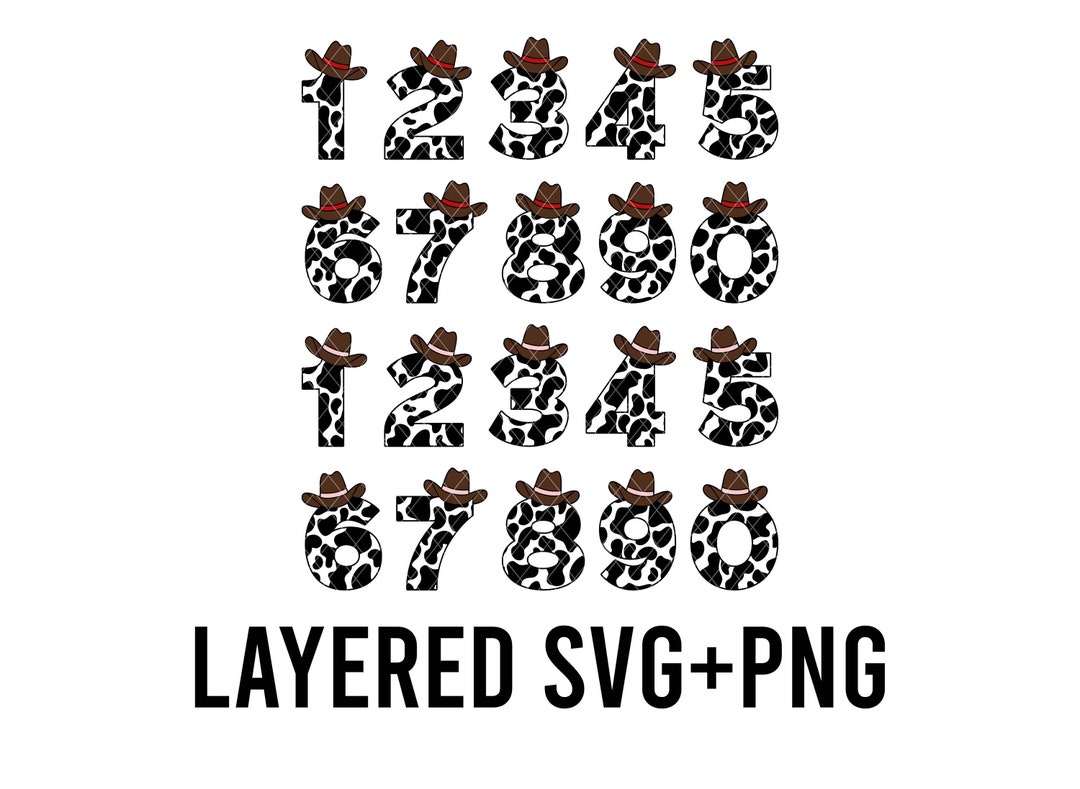 Western Cow Print Numbers Layered by Colour SVG + PNG - Etsy