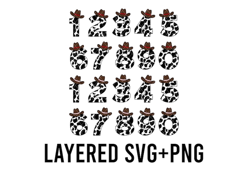 Western Cow Print Numbers Layered by Colour SVG + PNG - Etsy
