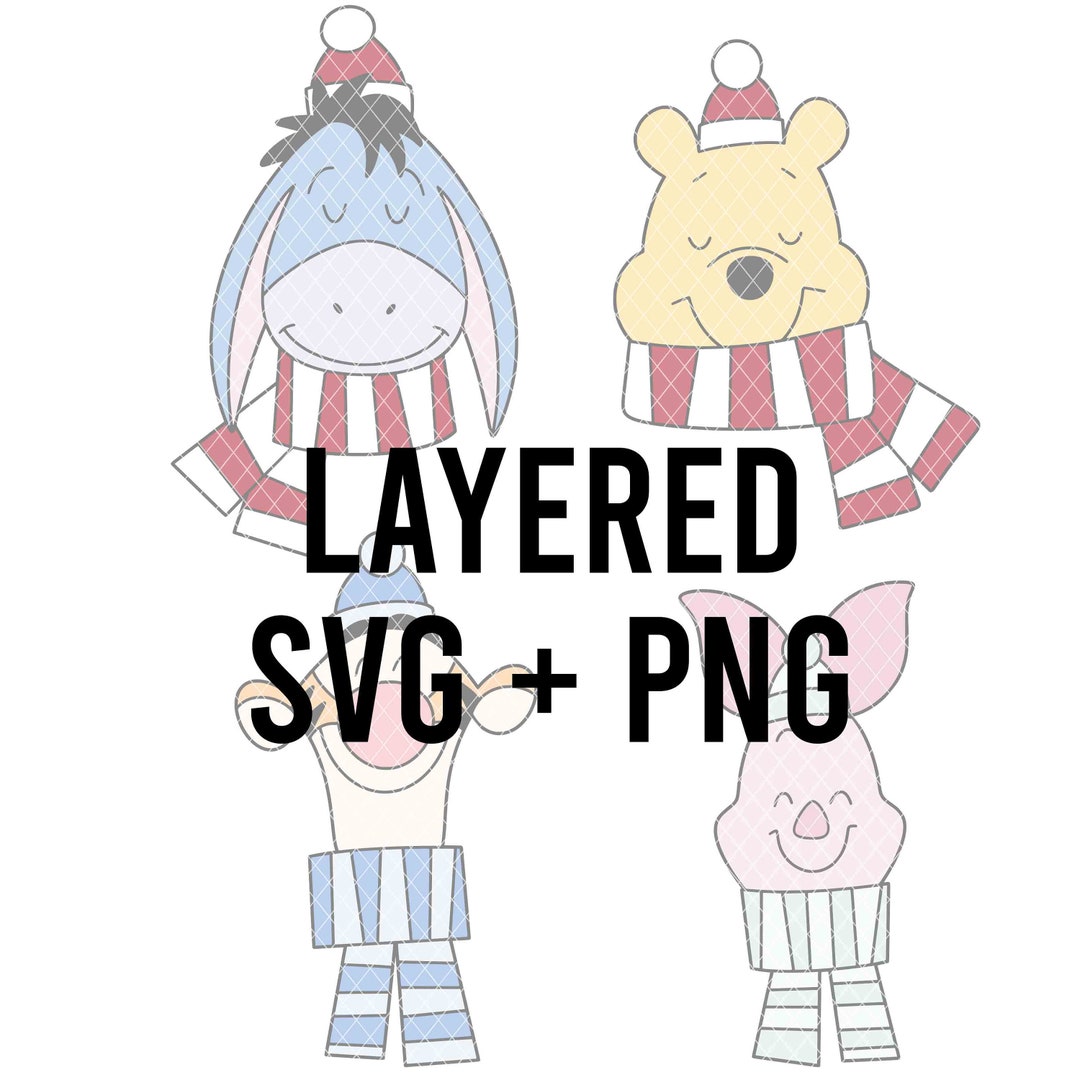 Winnie Christmas SVG Layered by Colour + PNG - Etsy