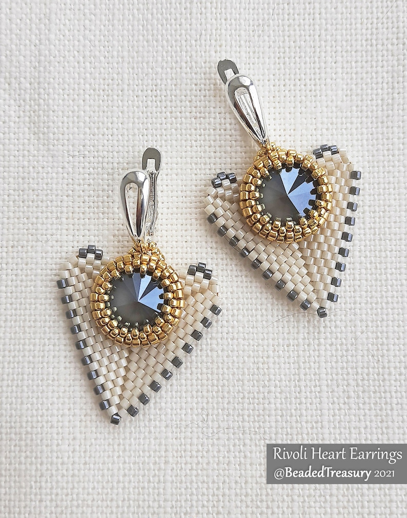 RIVOLI HEART EARRINGS Beading Pattern Peyote Stitch Bead - Etsy