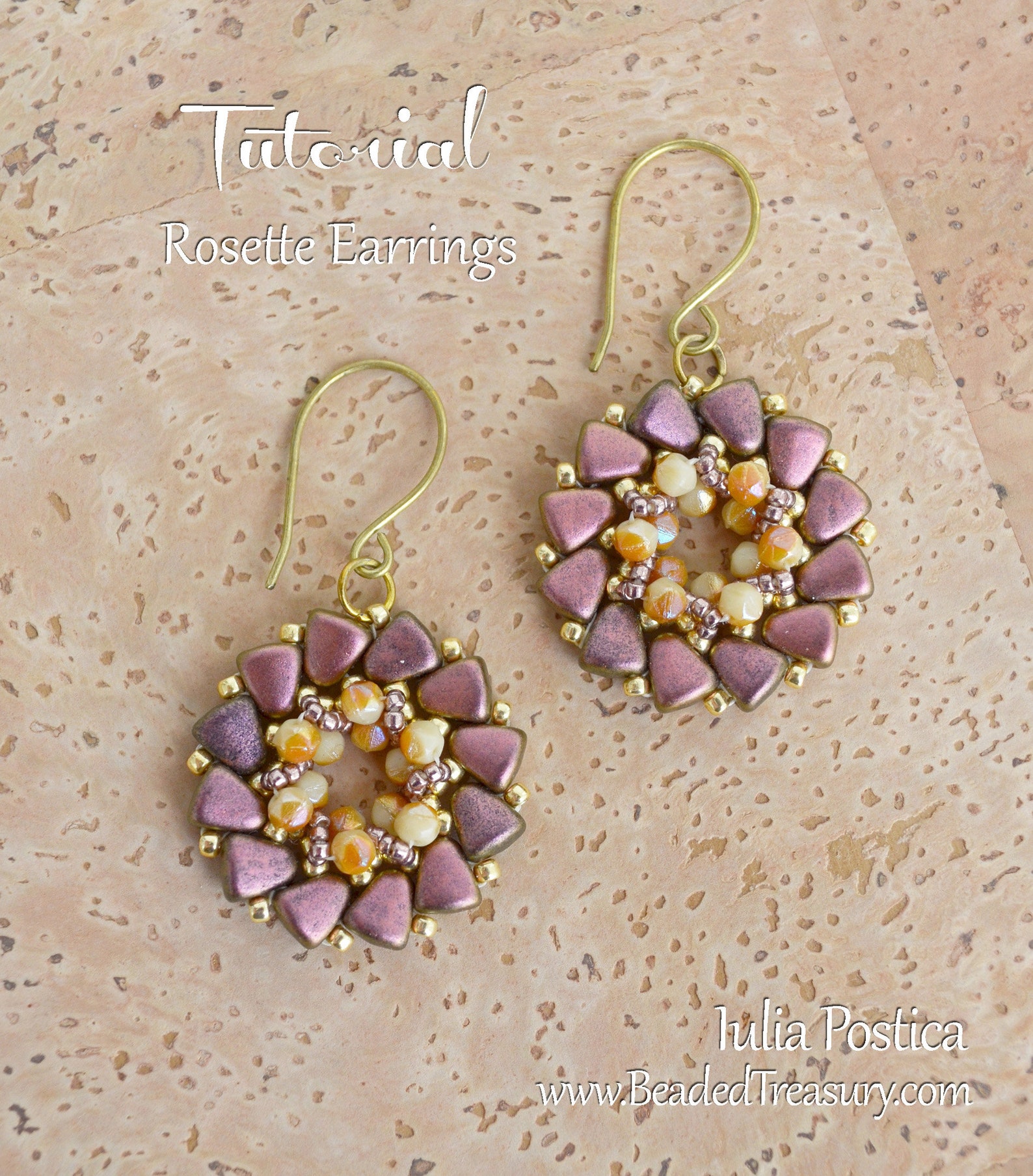 ROSETTE Beading Tutorial Beaded Earrings Pattern With 2 Hole Beads Nib ...