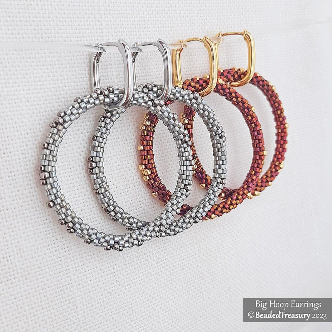BIG HOOP EARRINGS Statement Geometric Beading Tutorial - Etsy
