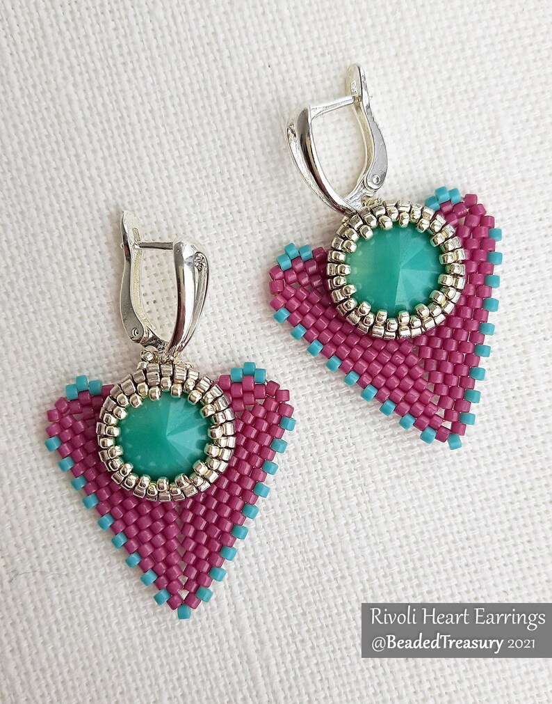 RIVOLI HEART EARRINGS Beading Pattern Peyote Stitch Bead - Etsy