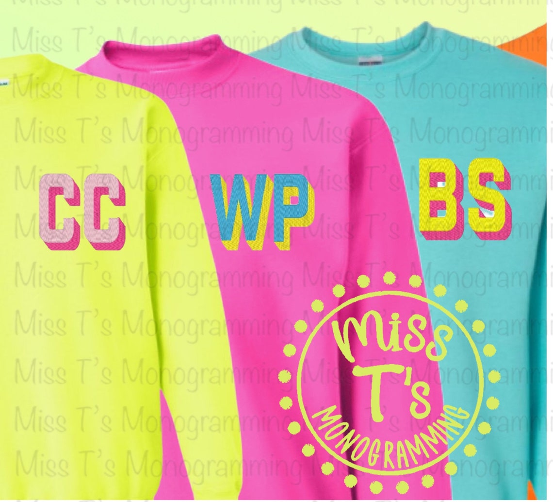 NEON Shadow Block Embroidered Monogram Sweatshirt Gift for - Etsy