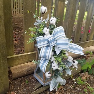 Lantern Swag, Cotton Boll Swag, Farmhouse Lantern Swag, Light Blue and ...