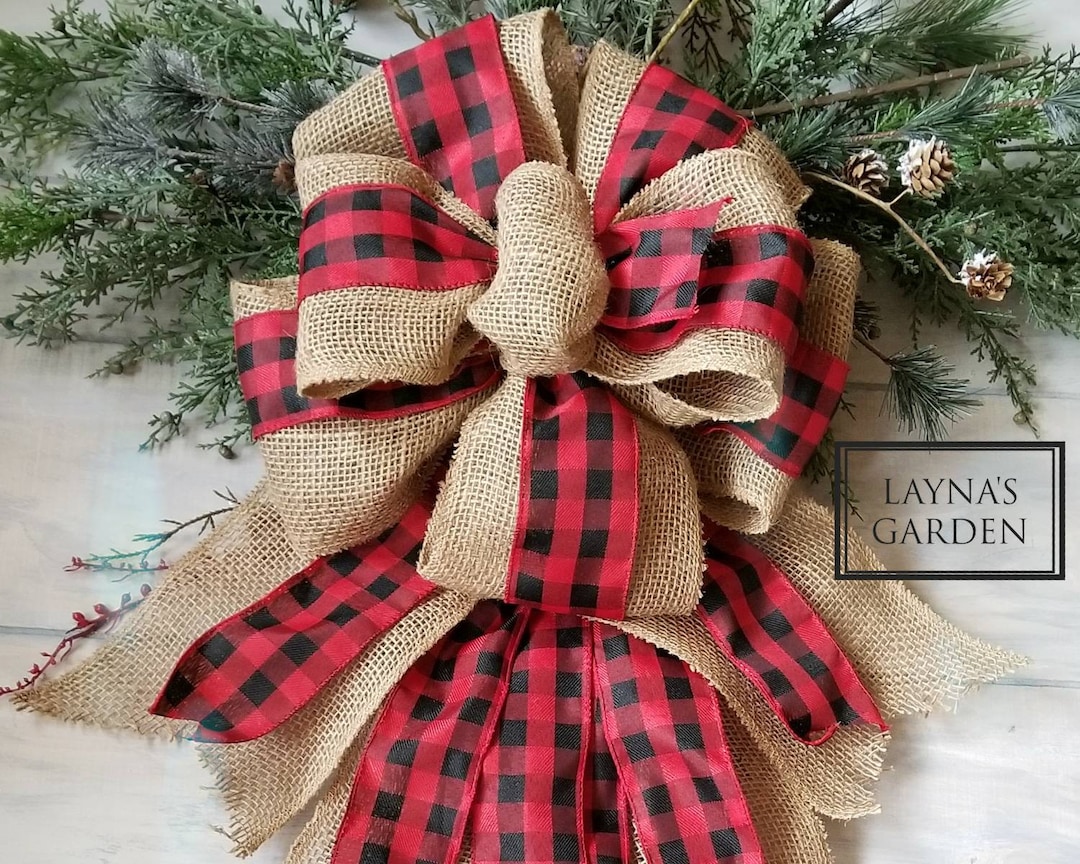 Christmas Tree Topper Bow, Buffalo Plaid Tree Topper Bow, Burlap Tree ...