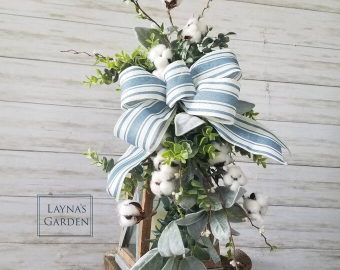 Lantern Swag, Cotton Boll Swag, Farmhouse Lantern Swag, Light Blue and ...