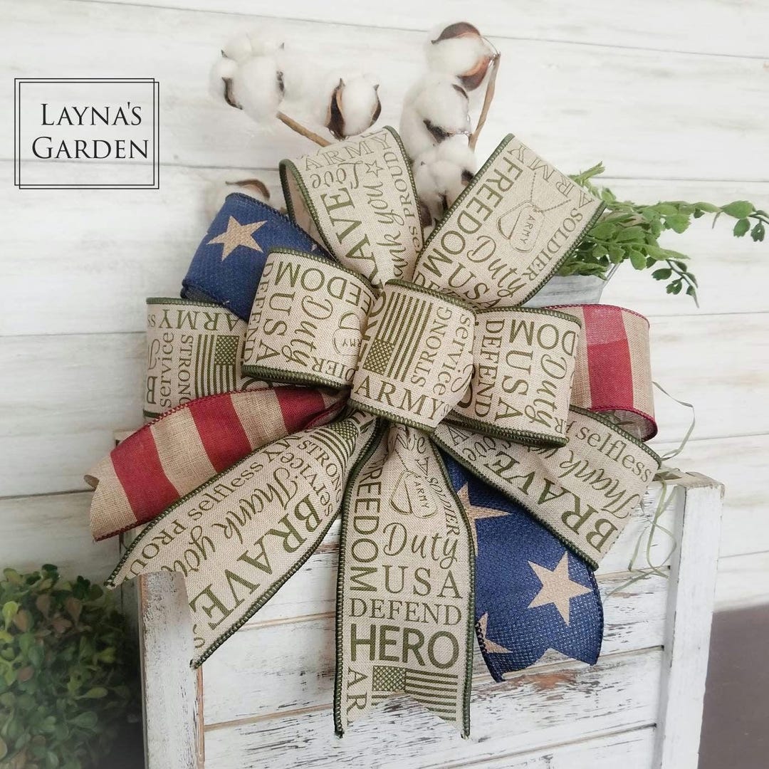 Army Forge Lantern Bow: Patriotic Bow, USA Wreath Bow, Army Bow ...