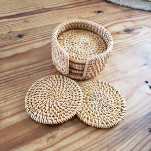 Woven Seagrass Coasters Set of 6 Rattan Decor Wicker Boho - Etsy