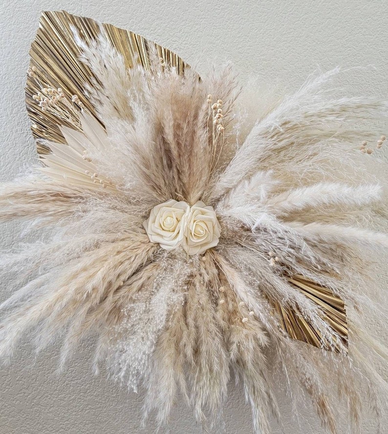 Pampas + Gold Palm Leaf Decor -- Gold and White -- Wedding Arch ...